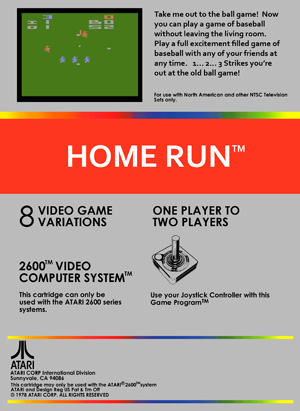 Atari 2600 – Home Run (back) - Retro Game Cases
