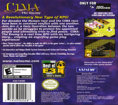 GBA – CIMA: The Enemy (back) - Retro Game Cases