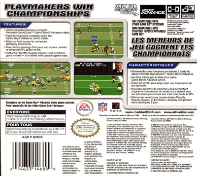 GBA – Madden 2004 (back) - Retro Game Cases