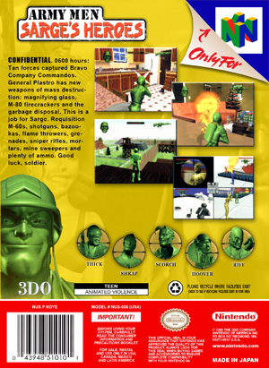 N64 – Army Men: Sarge’s Heroes (back) - Retro Game Cases