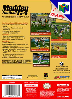 N64 – Madden Football 64 (back) - Retro Game Cases