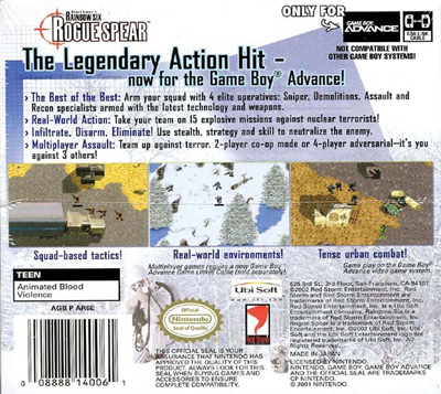 GBA – Tom Clancy’s Rainbow Six: Rogue Spear (back) - Retro Game Cases